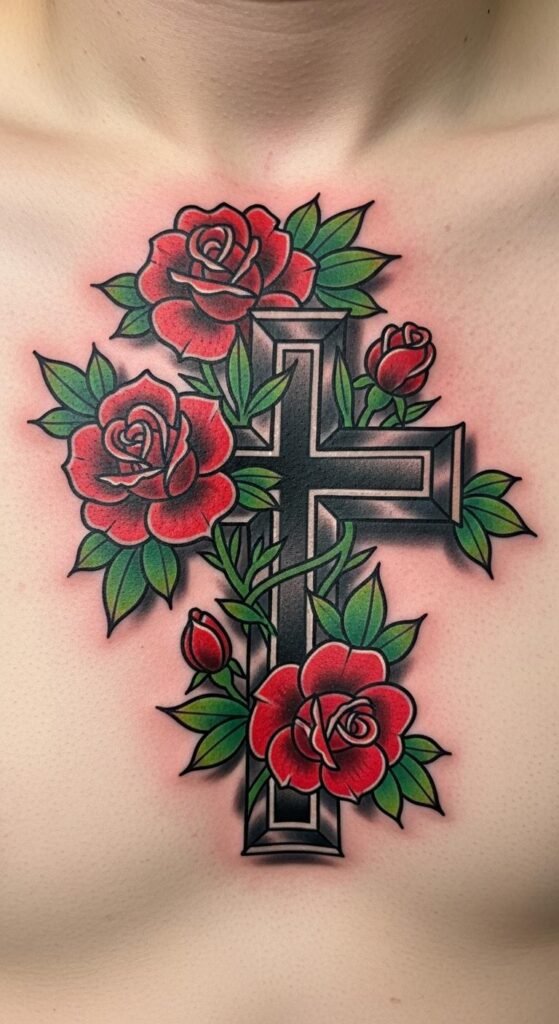 25 Stunning Cross with Roses Tattoo Ideas for a Bold Statement ...